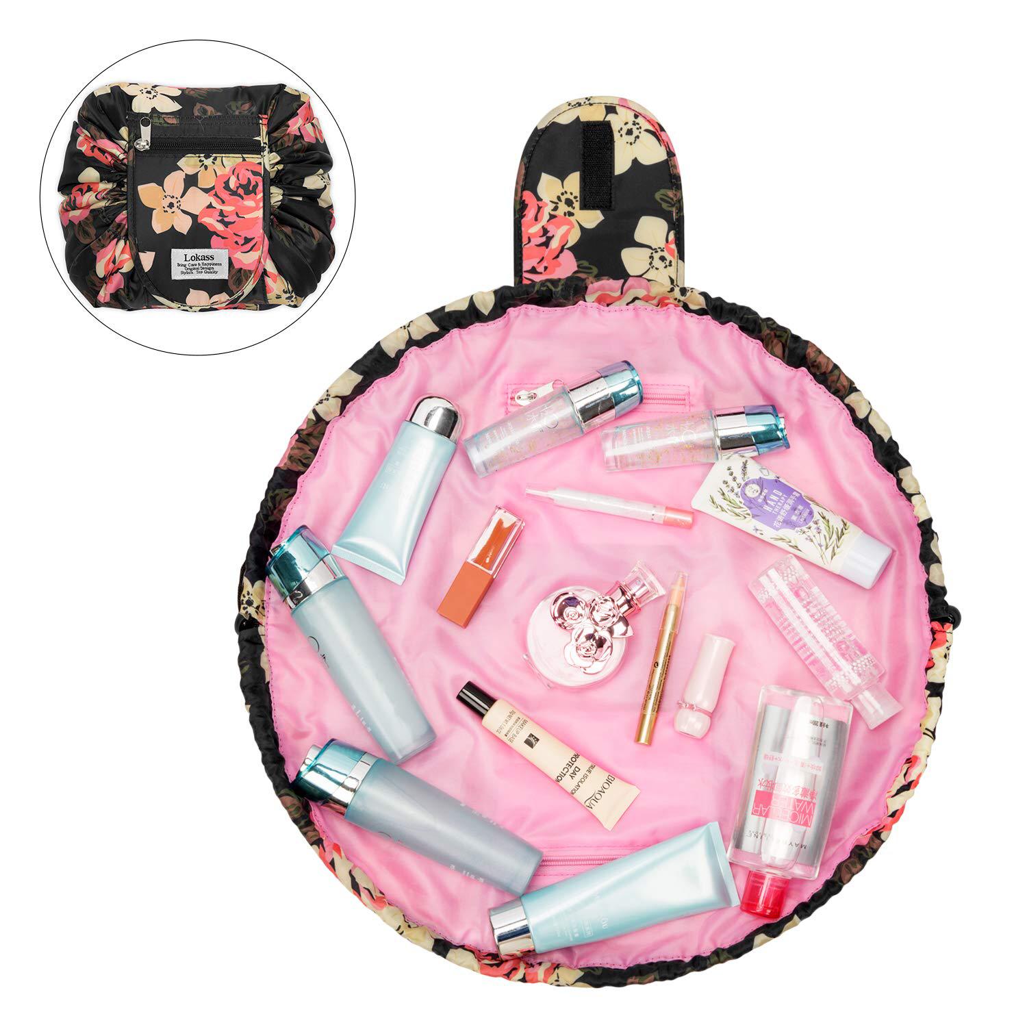 Portable Toiletry Bag Lazy Drawstring Makeup Bag - Blue Peony | Buy ...