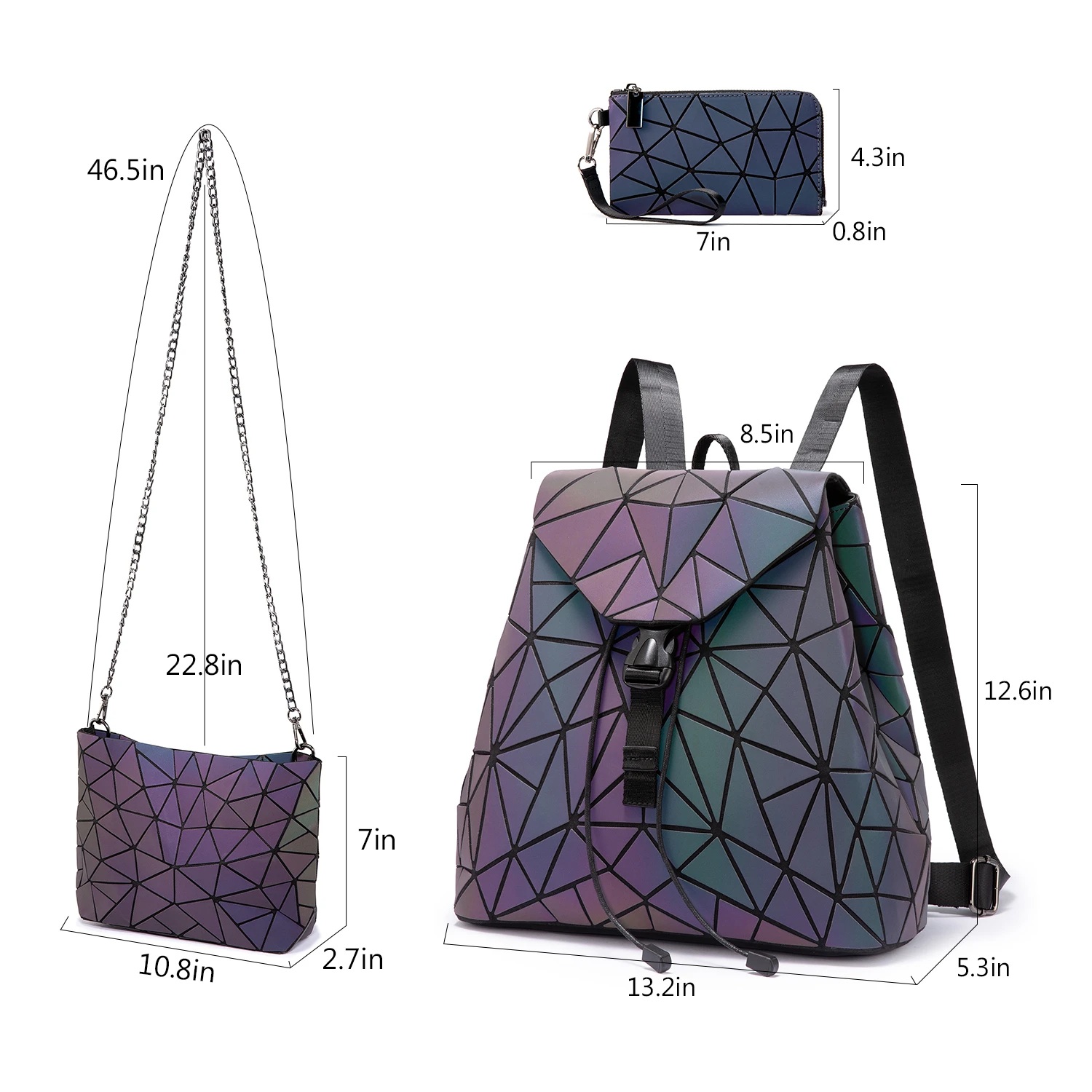 Lovevook Geometric Luminous 3pcs Set with Backpack + Crossbody Bag ...