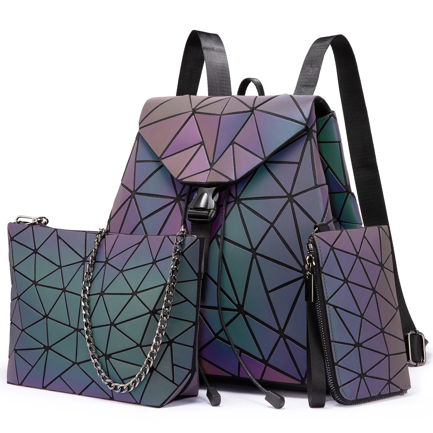 Lovevook Geometric Luminous 3pcs Set with Backpack + Crossbody Bag ...