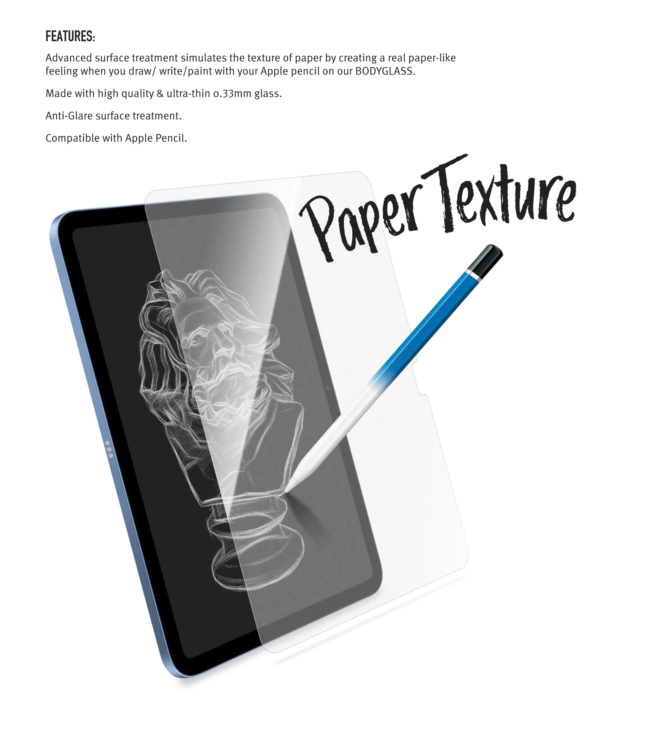 Torrii Bodyglass Paper Texture Glass Screen Protector For iPad 10.9 ...