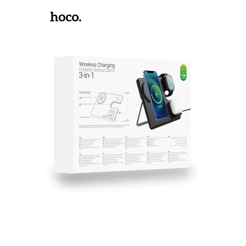 Hoco 3-in-1 15W Magsafe Magnetic Dock Wireless Charger Folding Stand ...