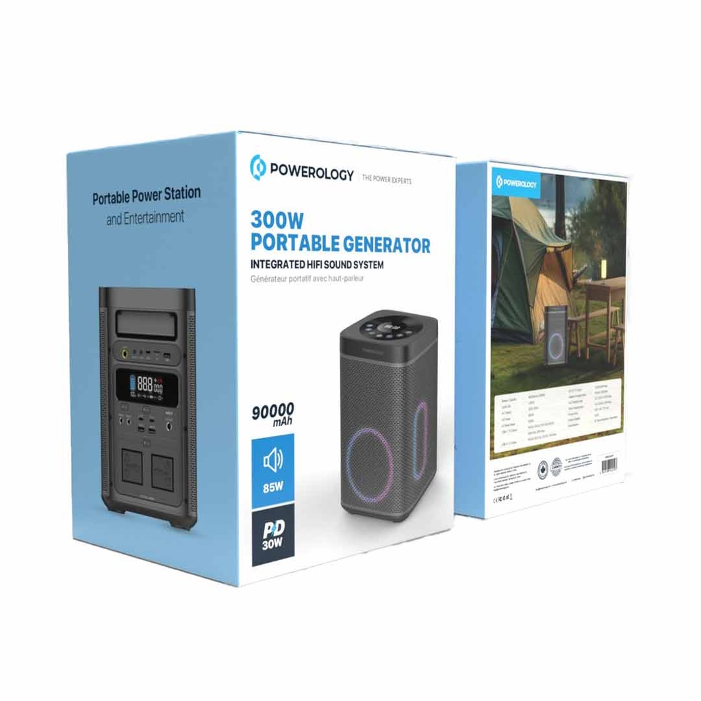 Powerology 90000mAh 300W Portable Generator Integrated Hi-Fi Sound ...