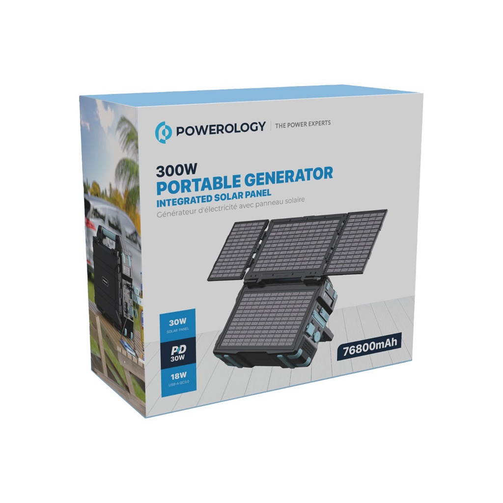 Powerology Portable Solar Power Generator 284Wh 300W QC - Black | Buy ...