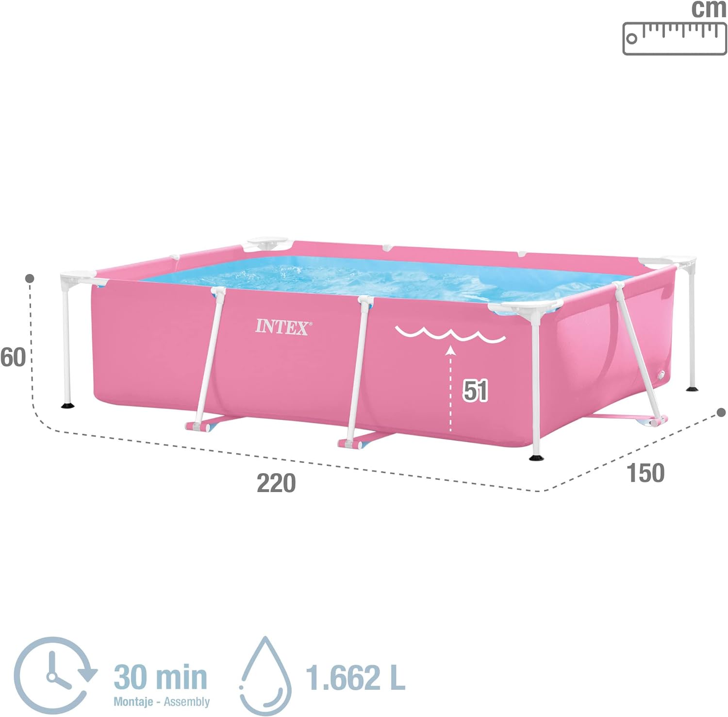 Intex 2.2m x 1.5M x 60cm Pink Rectangular Frame Pool, Set-up Size: 2 ...