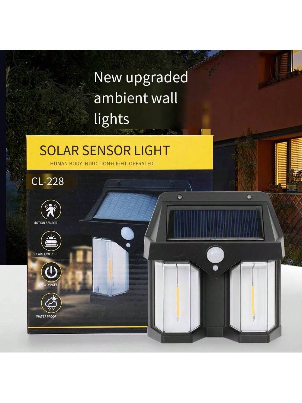 Solar Tungsten Wall Light Motion Sensor Lamp LED 3 Lighting Modes Outdoor Waterproof Sunlight ...