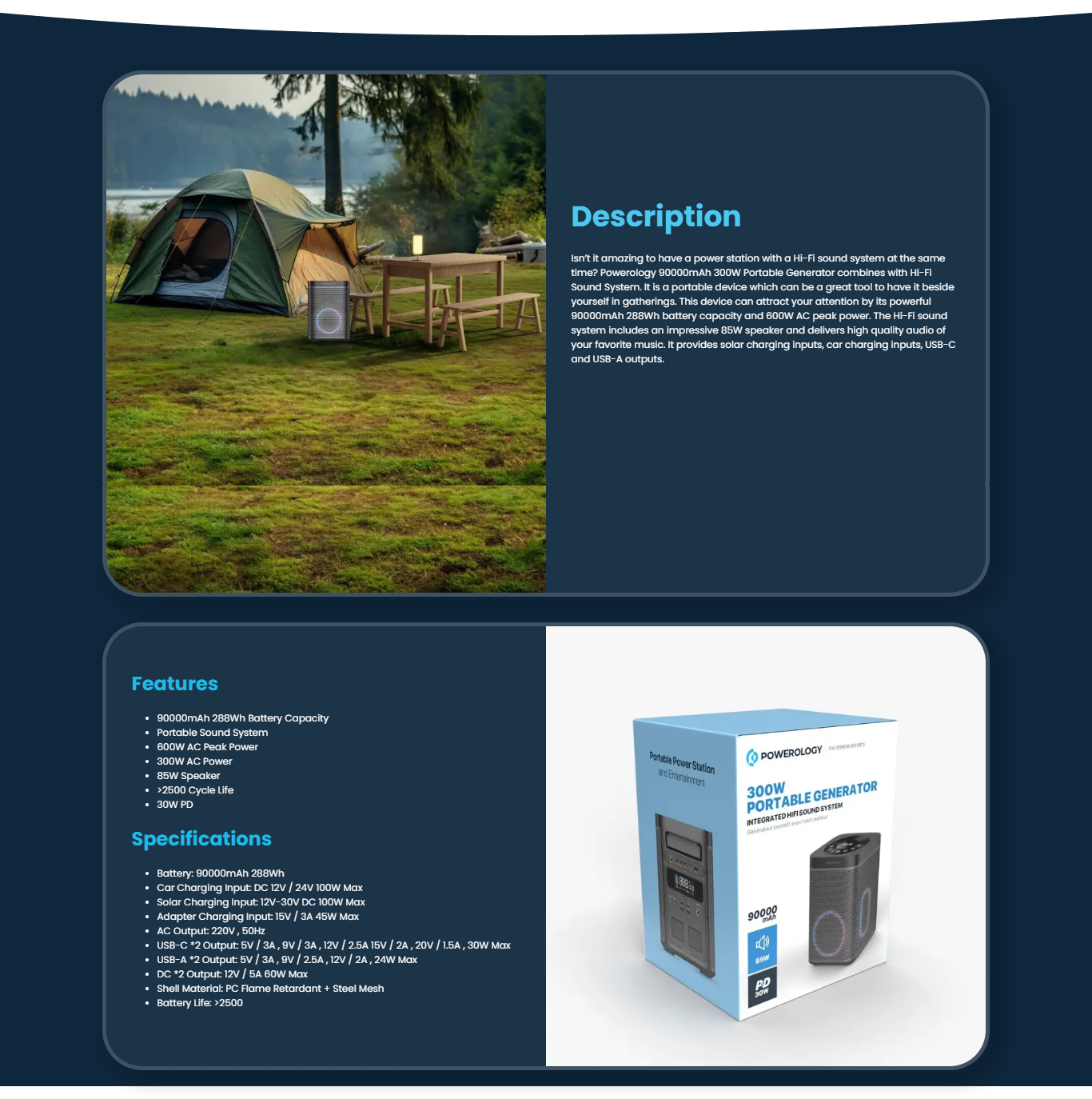 Powerology 90000mAh 300W Portable Generator Integrated Hi-Fi Sound ...